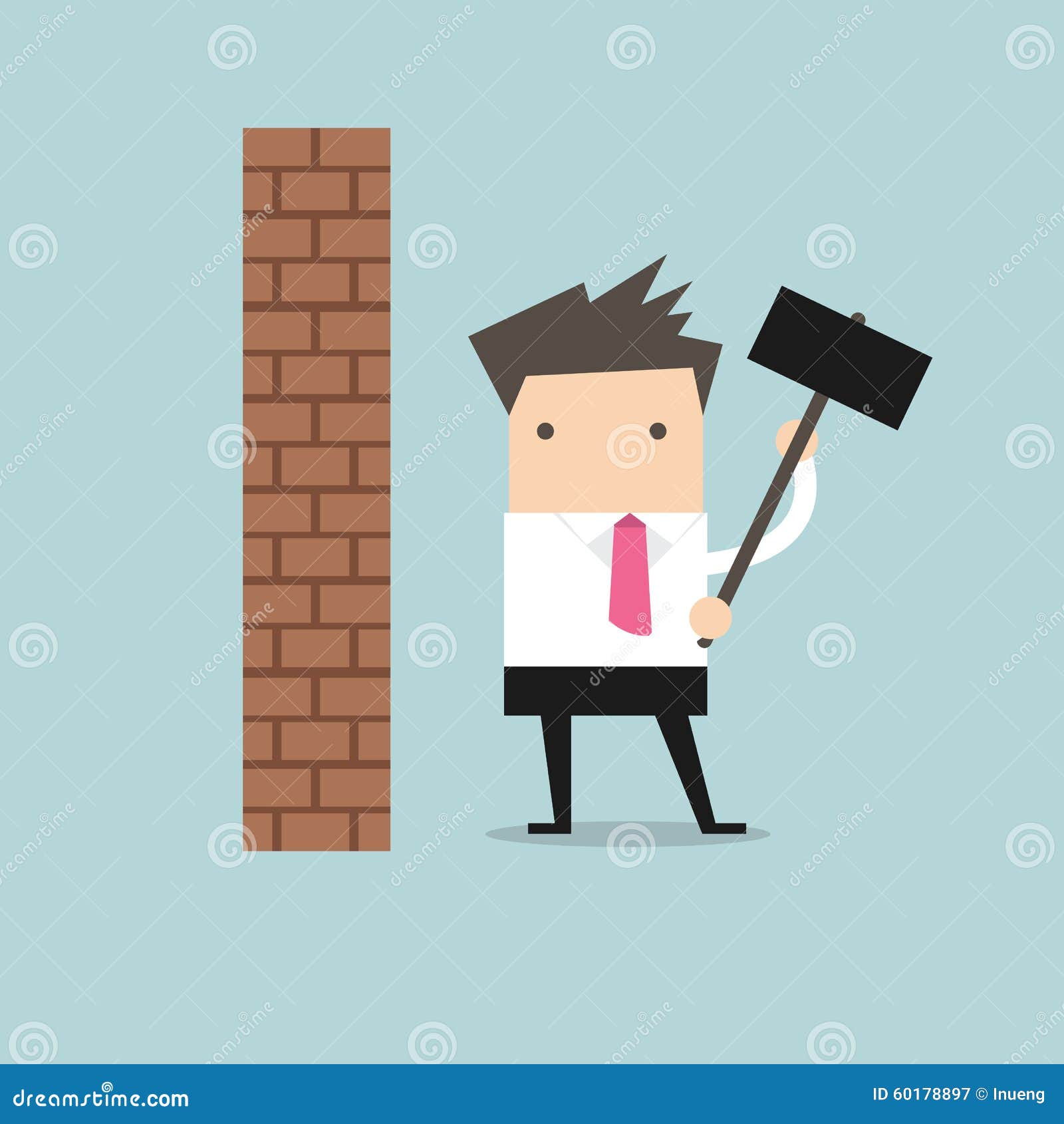 Businessman Breaking Wall with Hammer Stock Vector - Illustration of ...