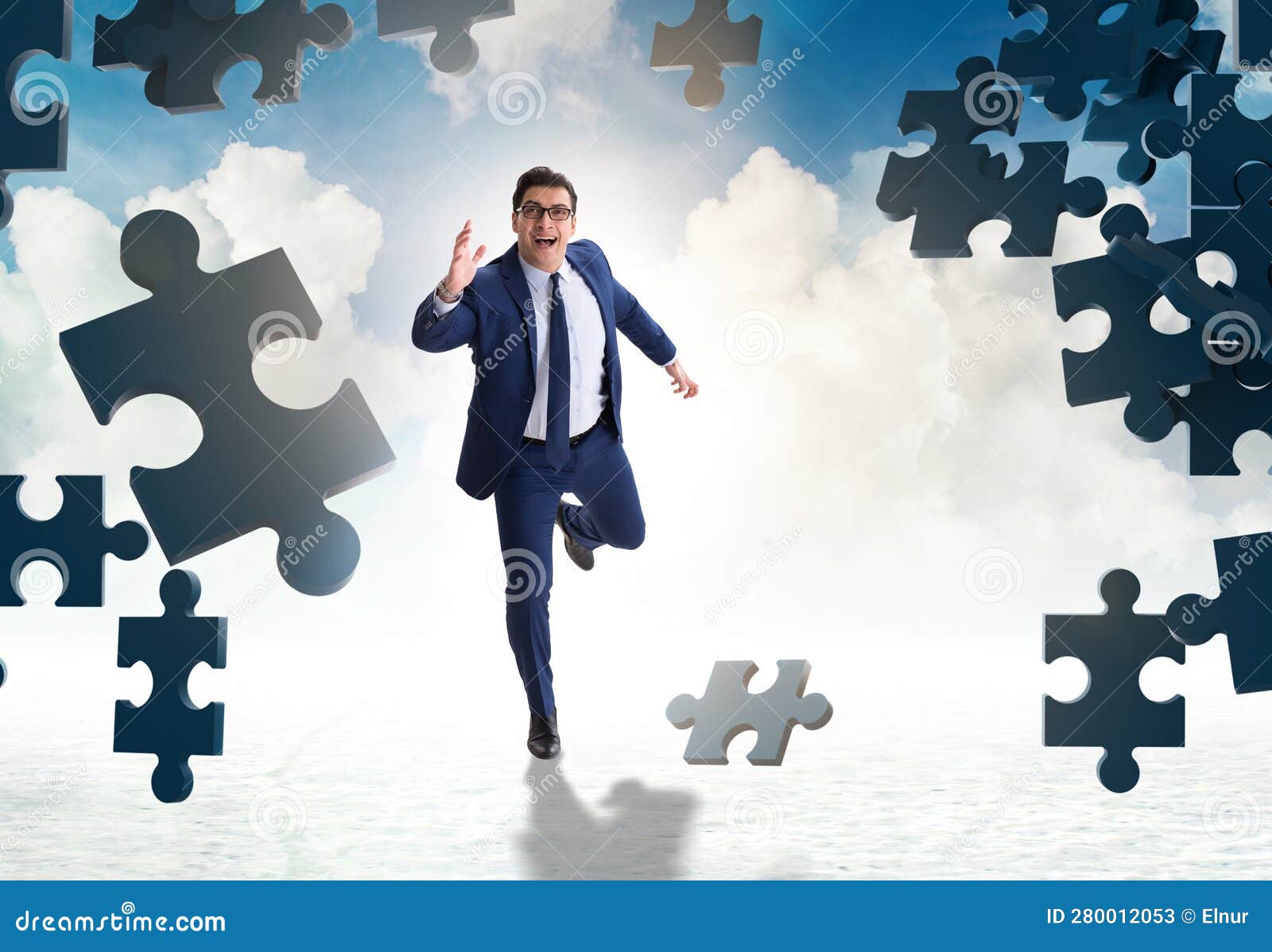 Businessman Breaking the Wall of Jigsaw Puzzle Stock Image - Image of ...