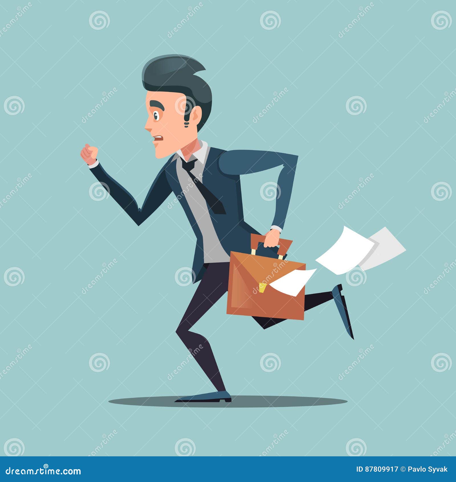 Businessman with Briefcase Late To Work. Man in Rush Stock Vector ...