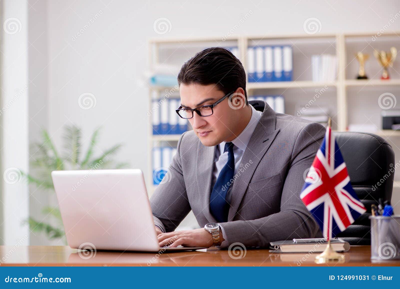 The Businessman with British Flag in the Office Stock Image - Image of ...
