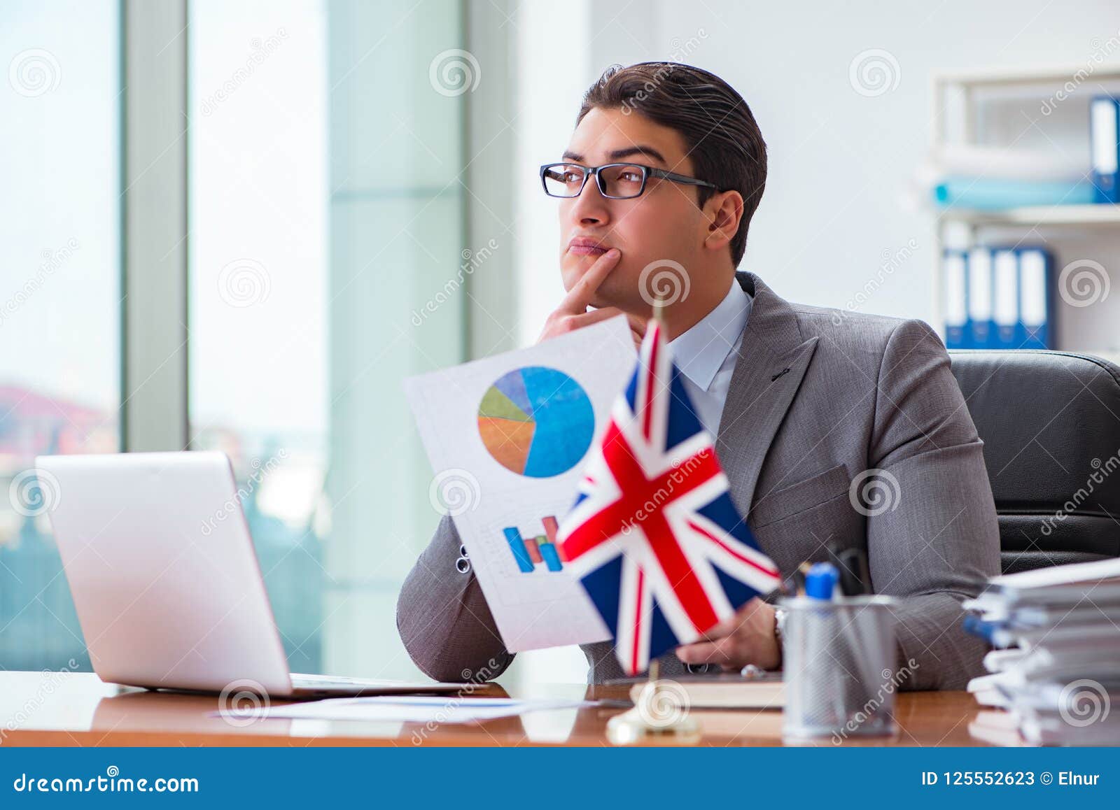 The Businessman with British Flag in the Office Stock Image - Image of ...