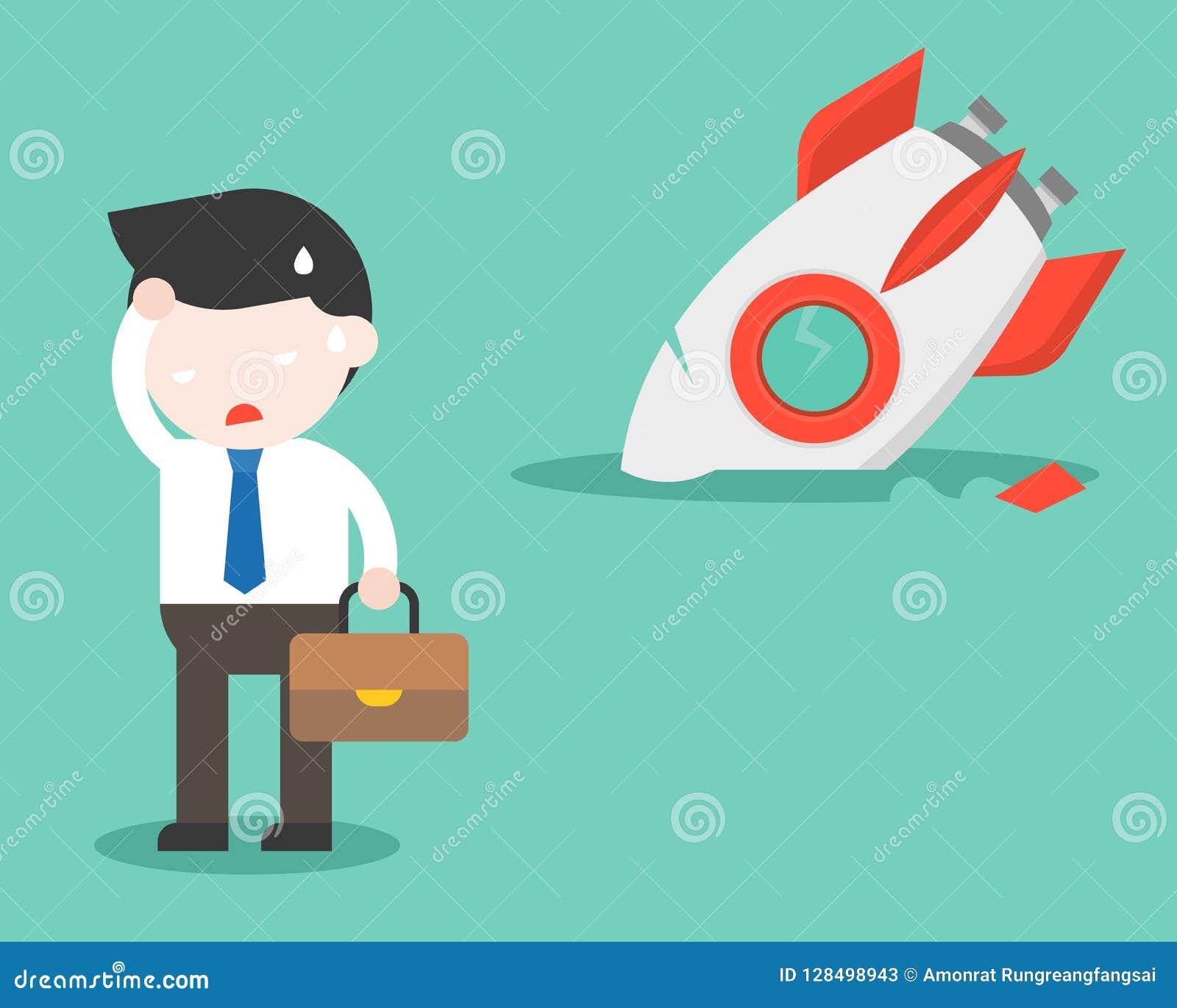 Businessman with Broken Rocket Flat Design, Unsuccessful Concept Stock ...