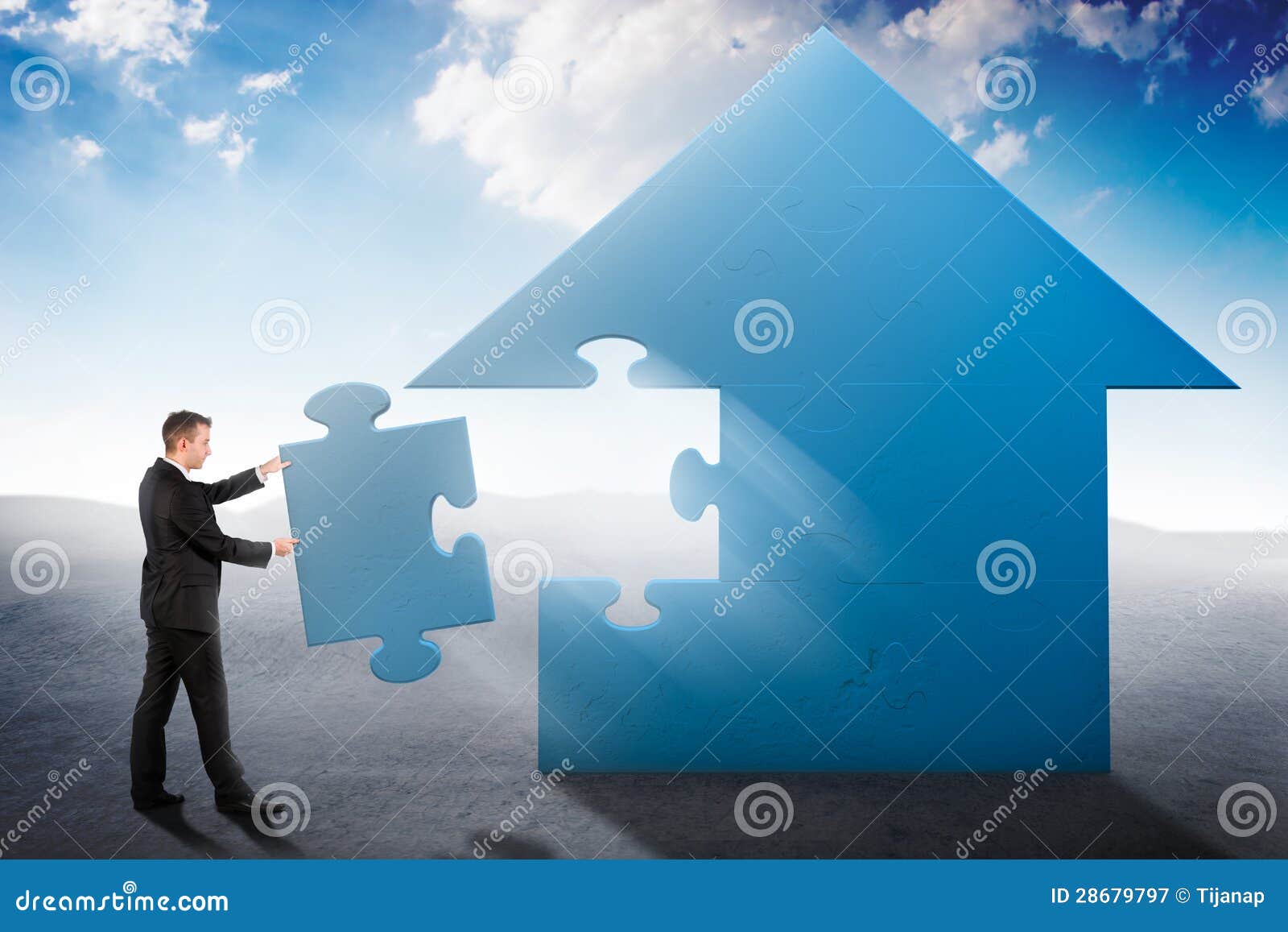 Businessman Building a House Puzzle Stock Illustration - Illustration ...