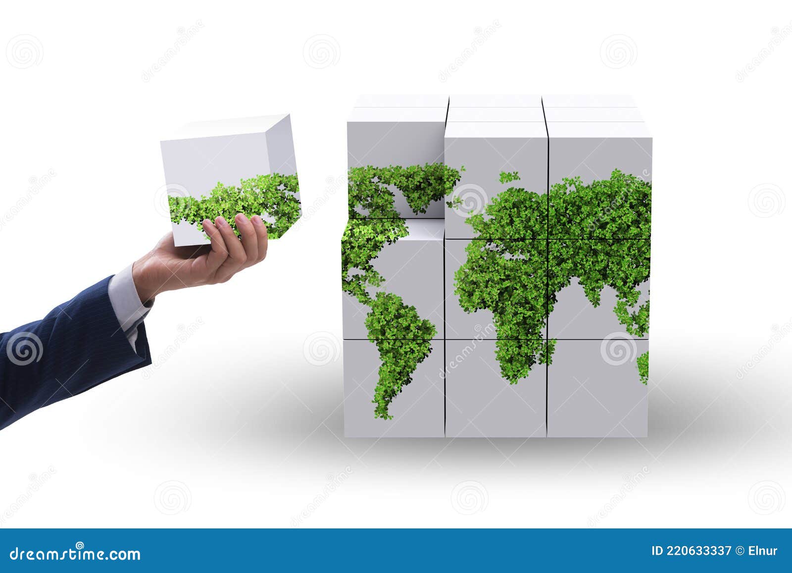 Businessman Building World Map from Cubes Stock Image - Image of block ...