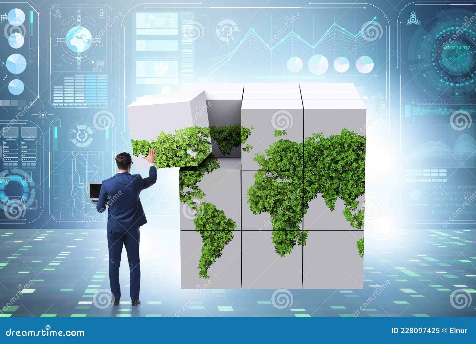 Businessman Building World Map from Cubes Stock Image - Image of ...