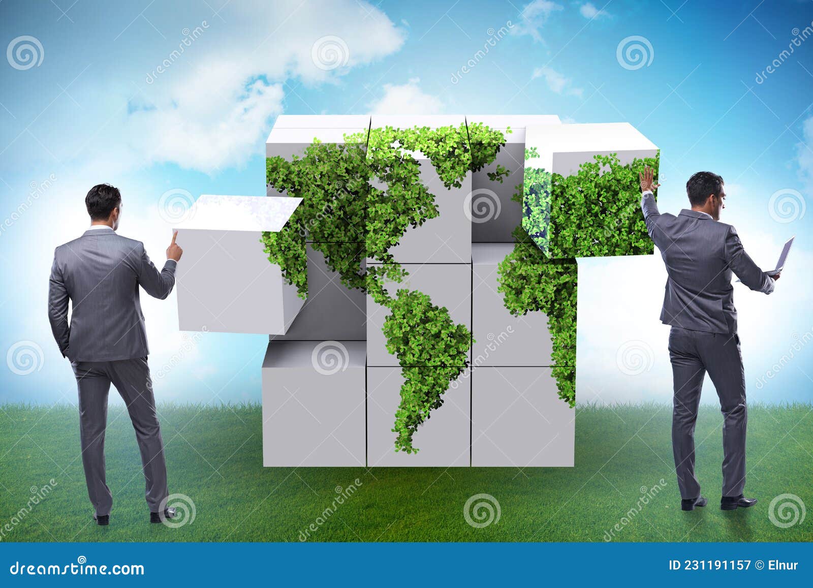 Businessman Building World Map from Cubes Stock Image - Image of ...