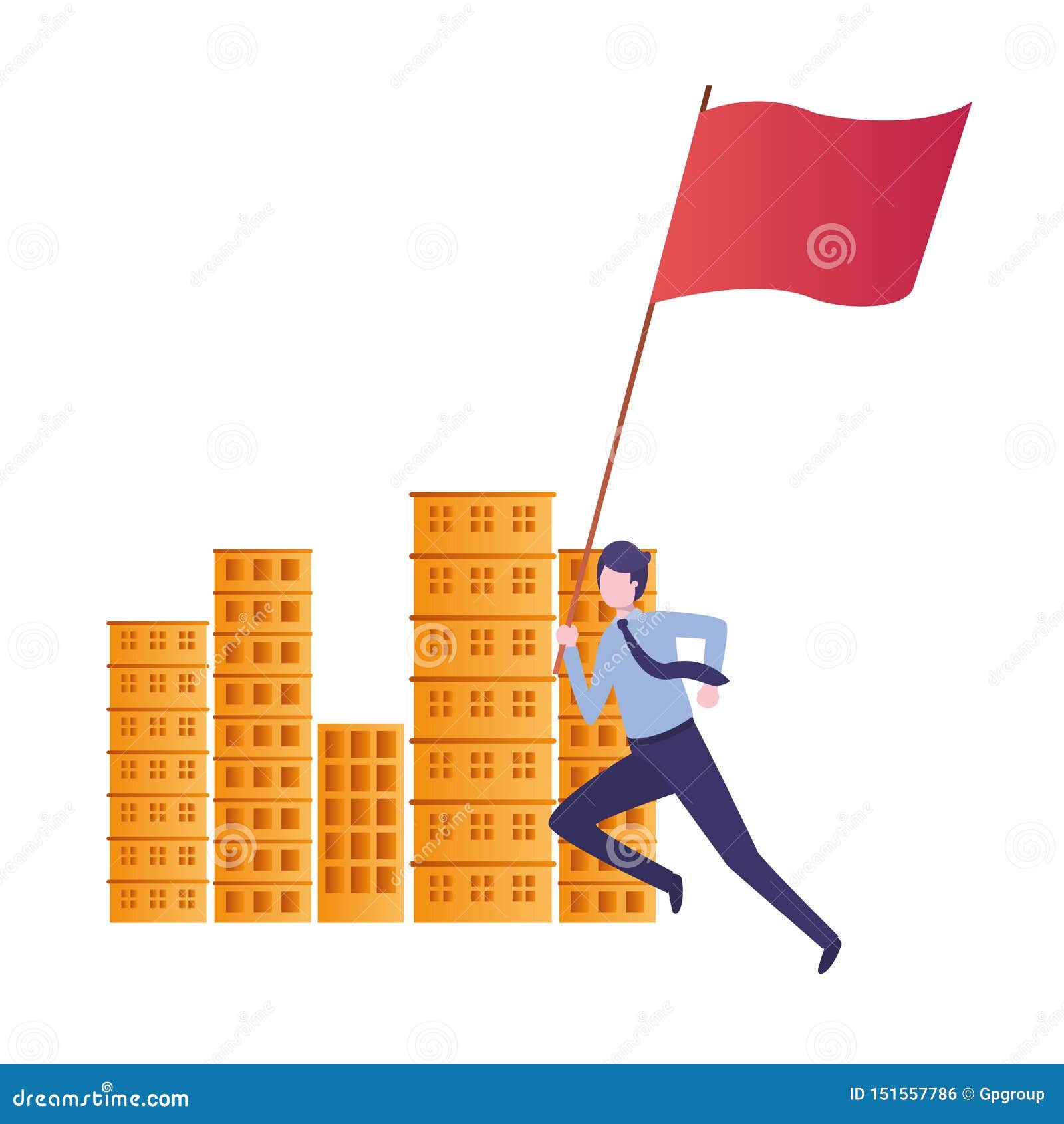 Businessman with Buildings and Flag Stock Vector - Illustration of ...