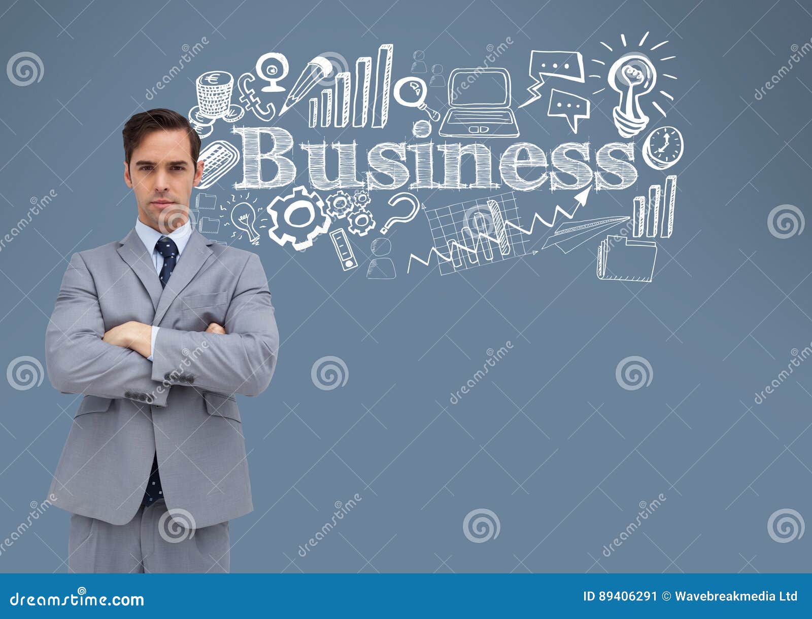 Businessman with Business Drawings Graphics and Text Stock Illustration ...