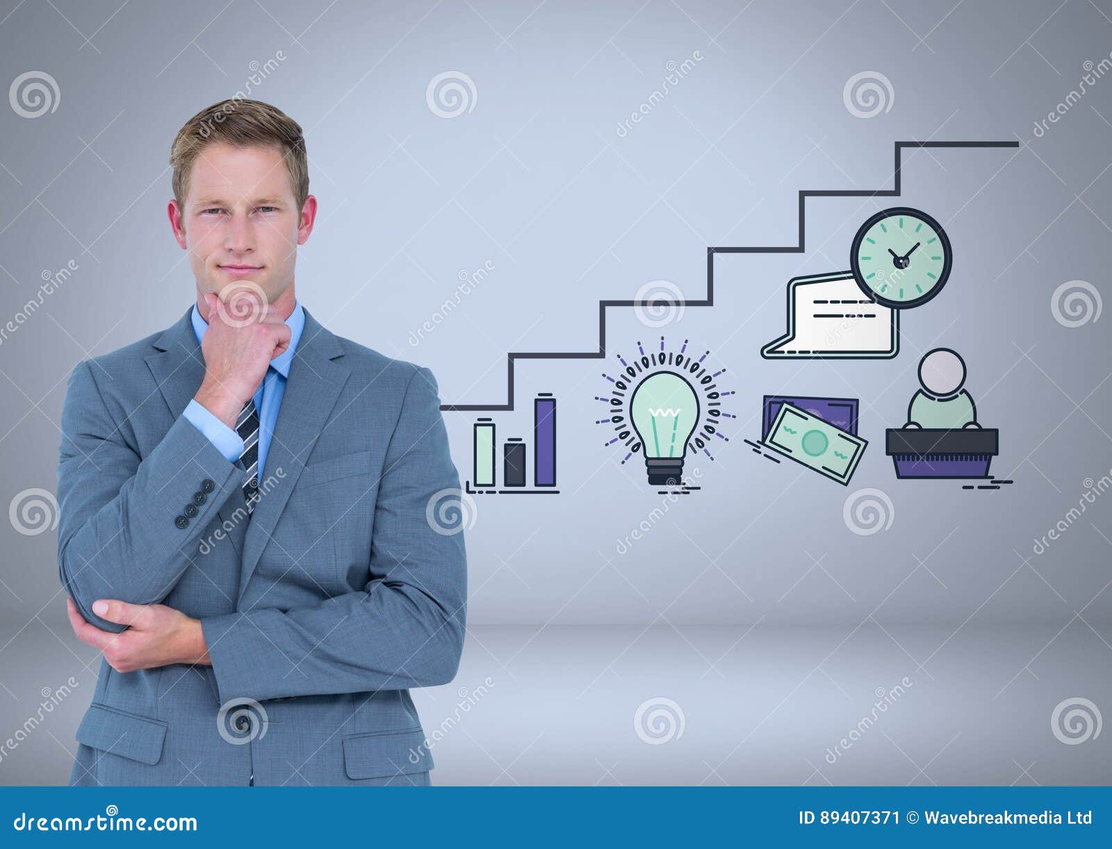 Businessman with Business Graphic Drawings Stock Illustration ...