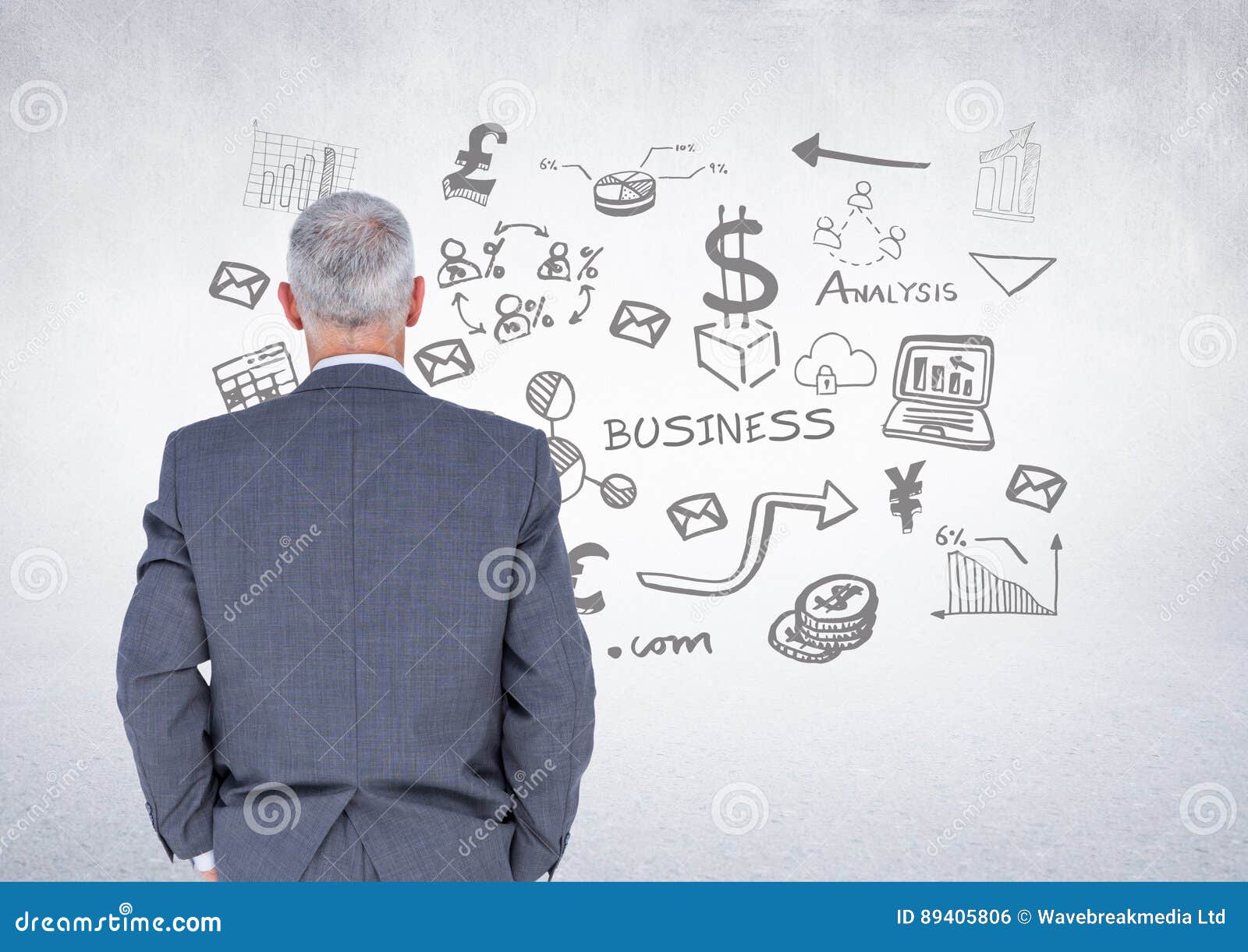 Businessman with Business Graphics Drawings Stock Illustration ...