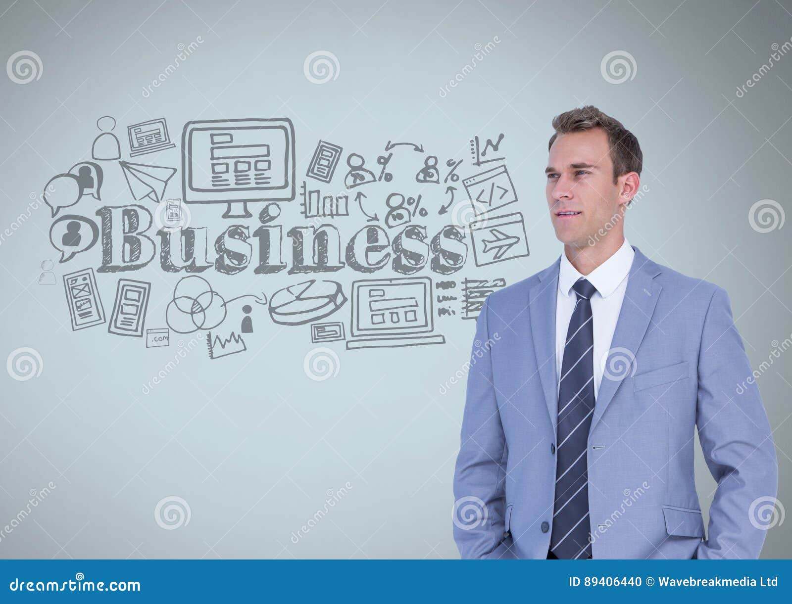Businessman with Business Graphics Drawings Stock Illustration ...