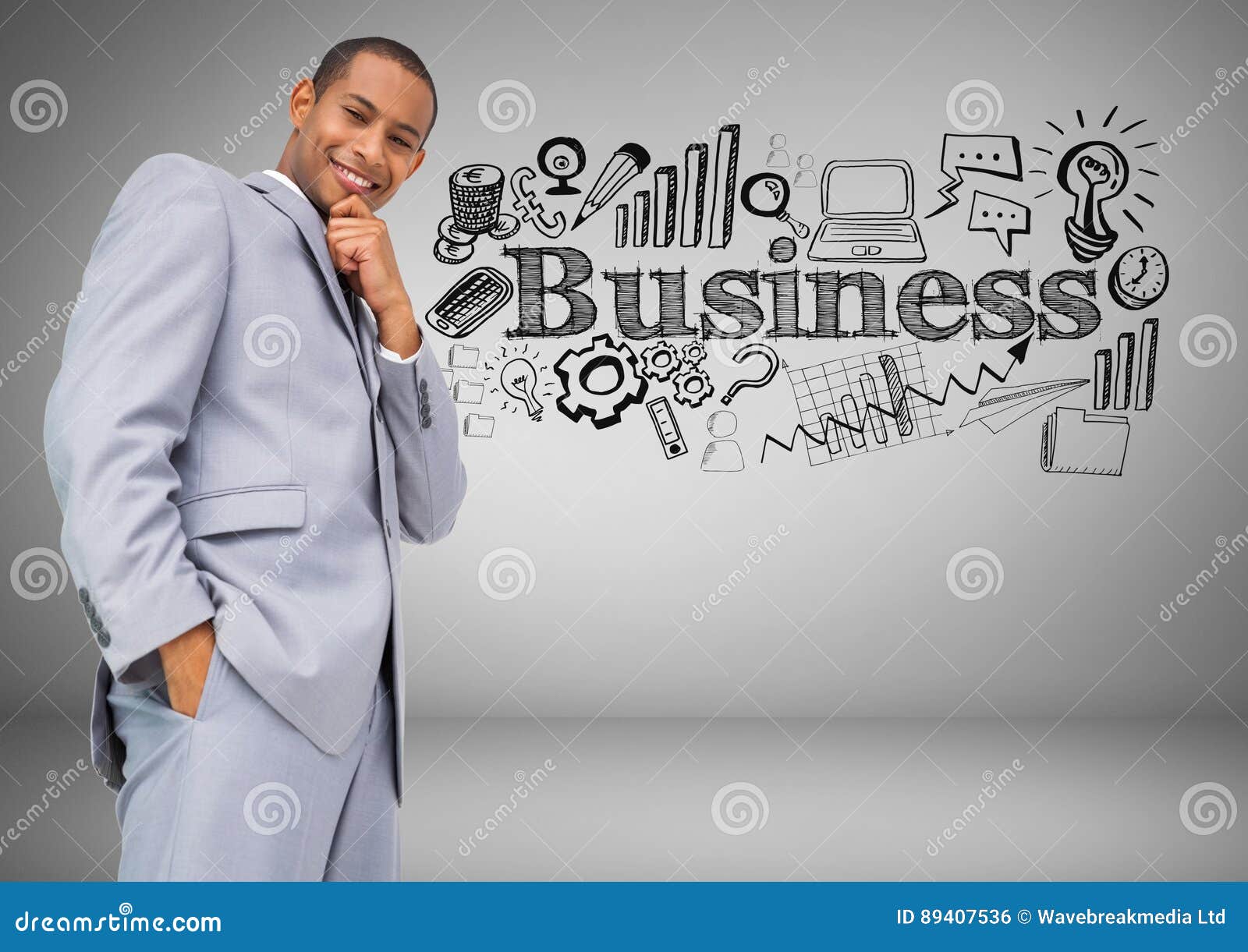 Businessman with Business Graphics Drawings Stock Illustration ...