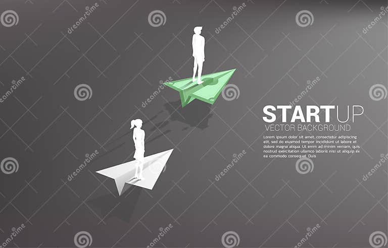 Businessman And Businesswoman Standing On Money Banknote Origami Paper