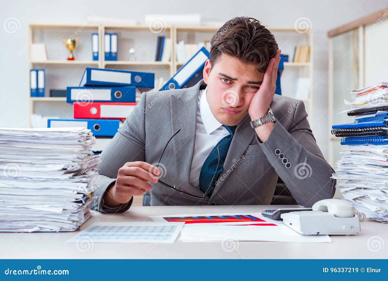 The Businessman Busy with Much Paperwork Stock Image - Image of report ...