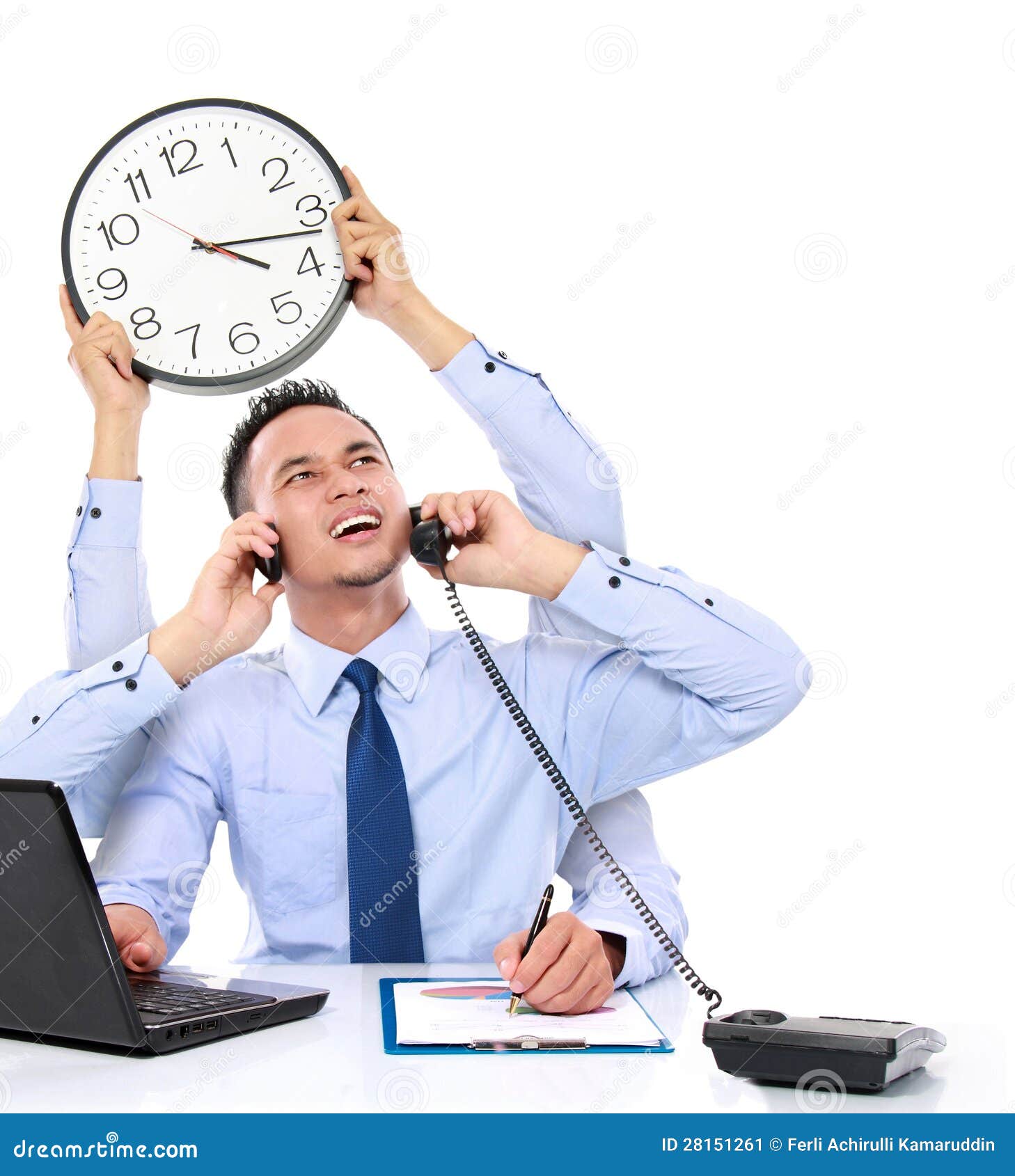 Businessman Busy Multitasking Stock Image - Image of portrait, arms ...