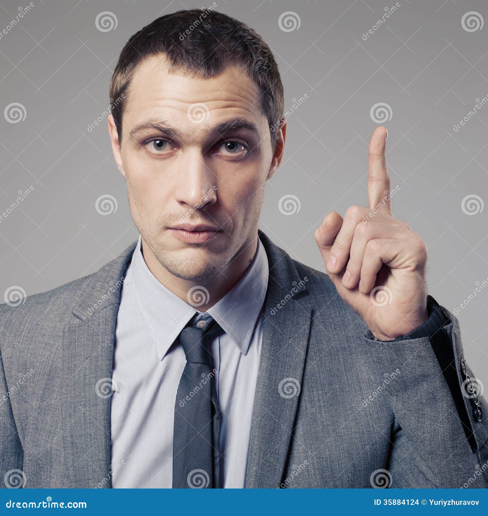 Businessman Call for Attention on Gray Background Stock Photo - Image ...