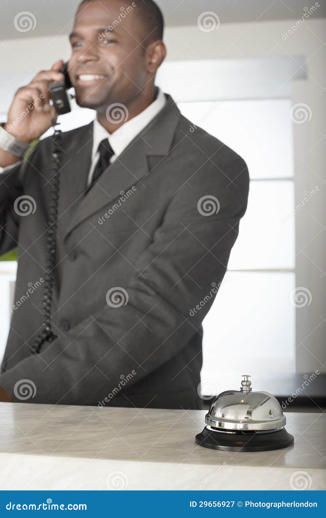 Businessman on Call with Receptionist Bell Stock Image - Image of ...