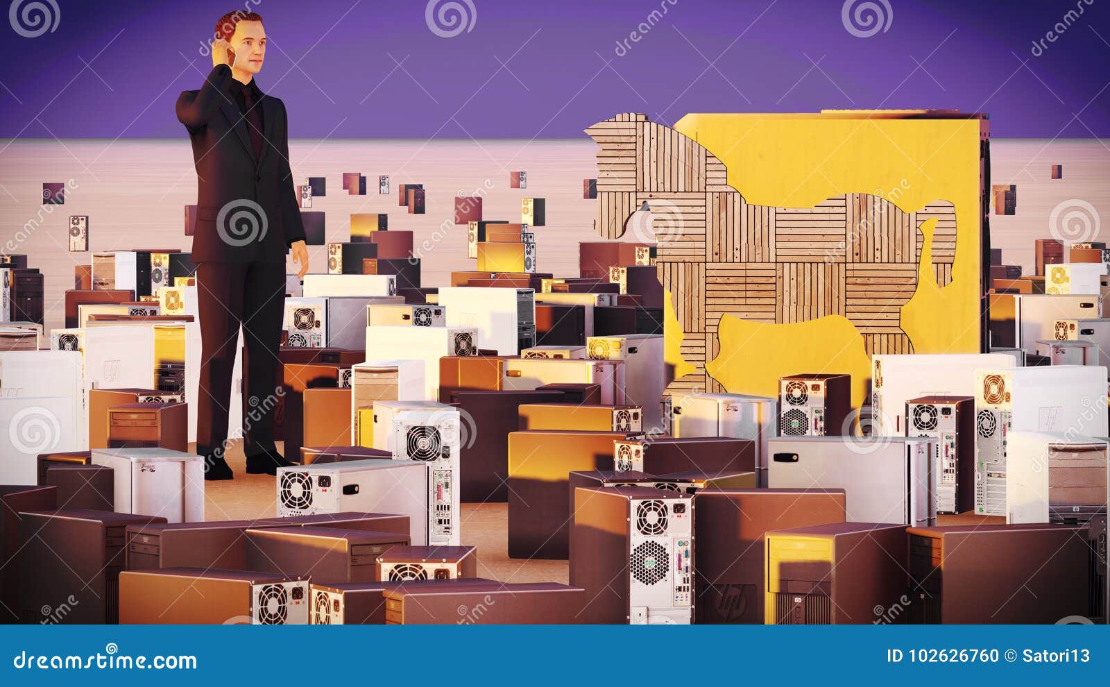 Businessman Calling for Help when Computers Compromised by Viruses 3d ...