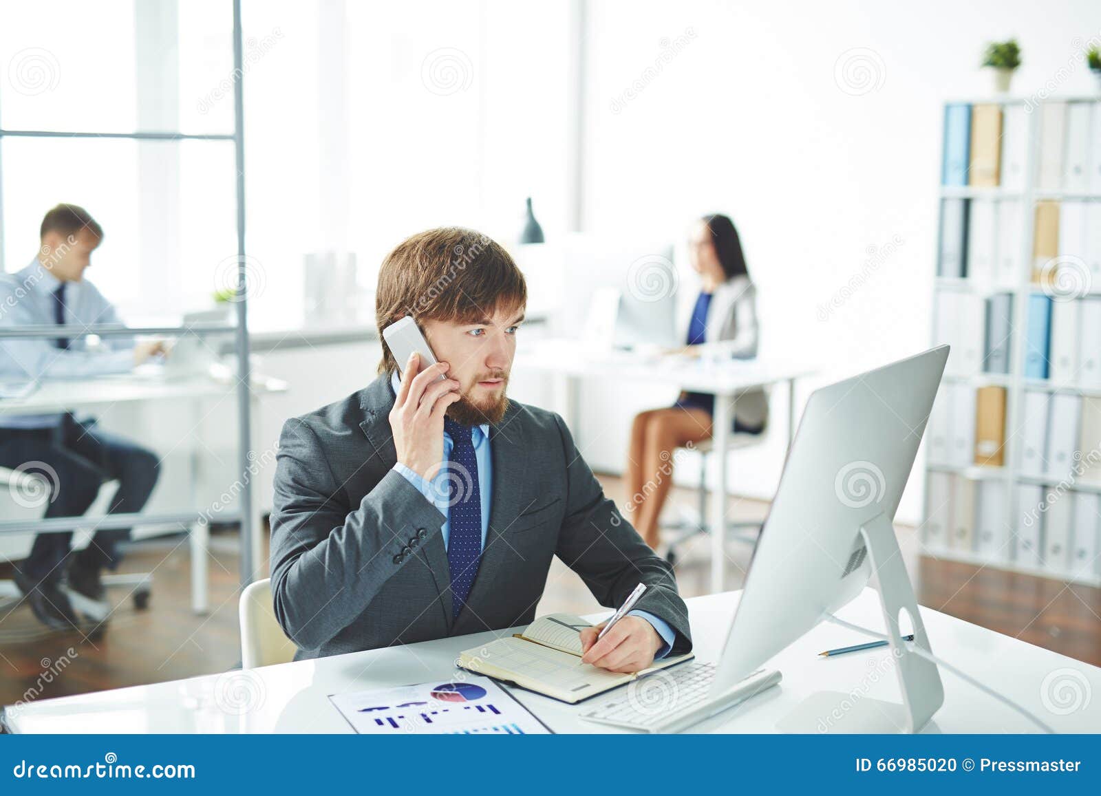 Businessman Calling in Office Stock Photo - Image of employee, office ...
