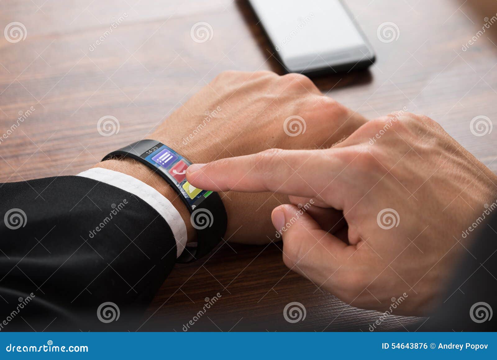 Businessman Calling Using Smartwatch Stock Photo - Image of finger ...