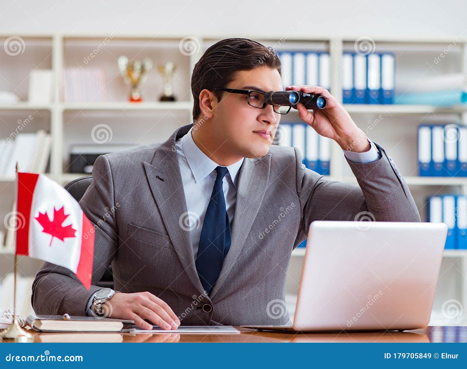 Businessman with Canadian Flag in Office Stock Image - Image of agency ...