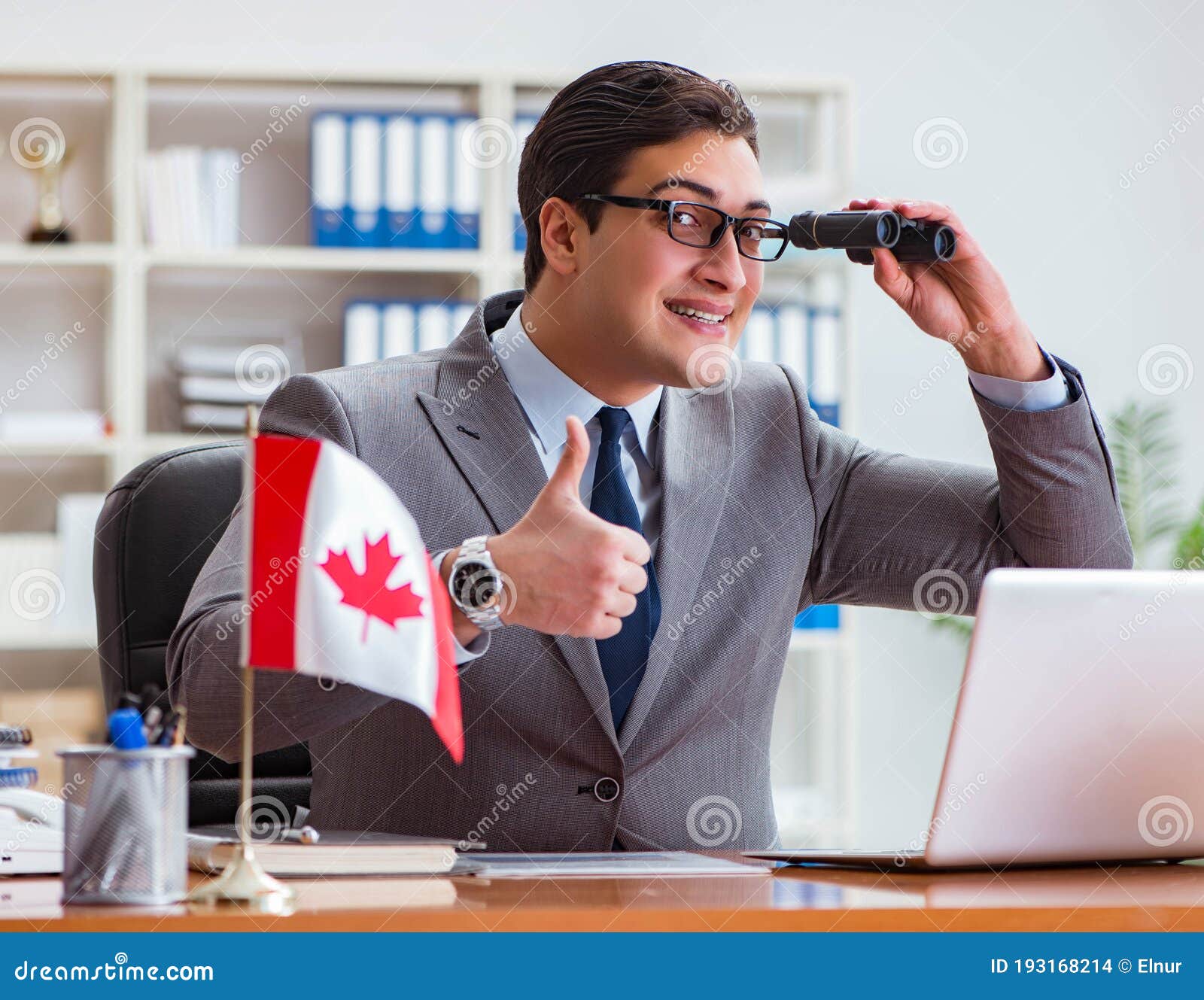 Businessman with Canadian Flag in Office Stock Photo - Image of courses ...