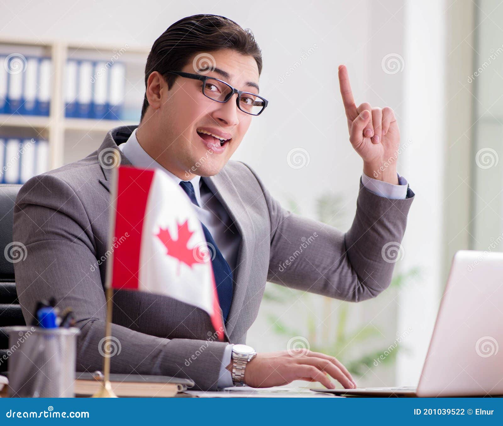 Businessman with Canadian Flag in Office Stock Photo - Image of courses ...