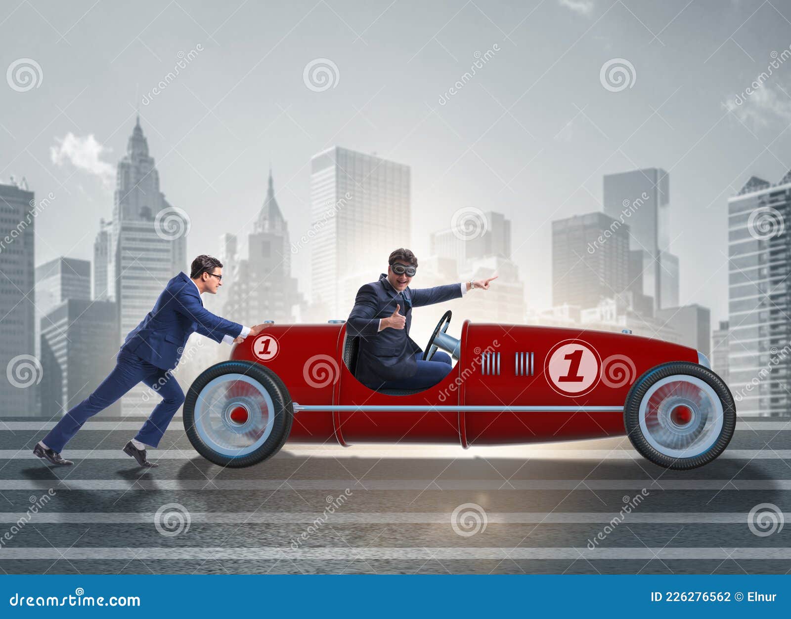 Businessman Car Pushing in Teamwork Concept Stock Photo - Image of ...