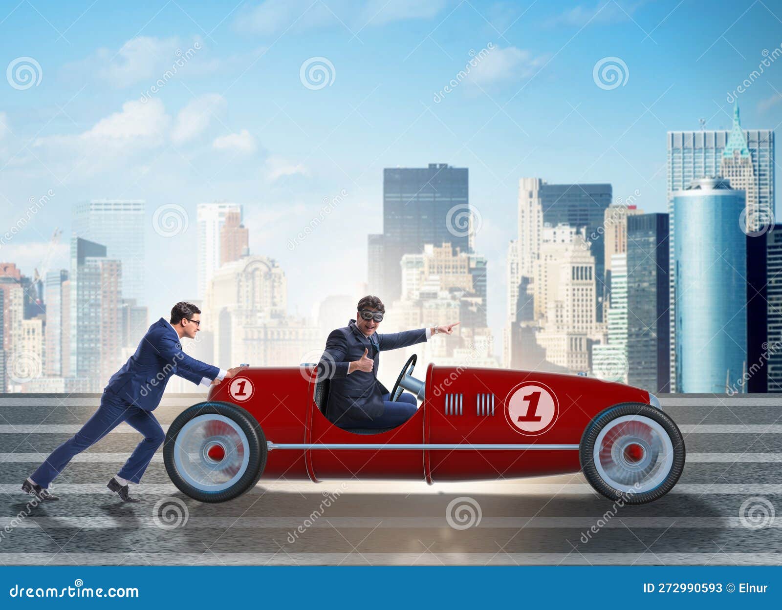 Businessman Car Pushing in Teamwork Concept Stock Image - Image of ...