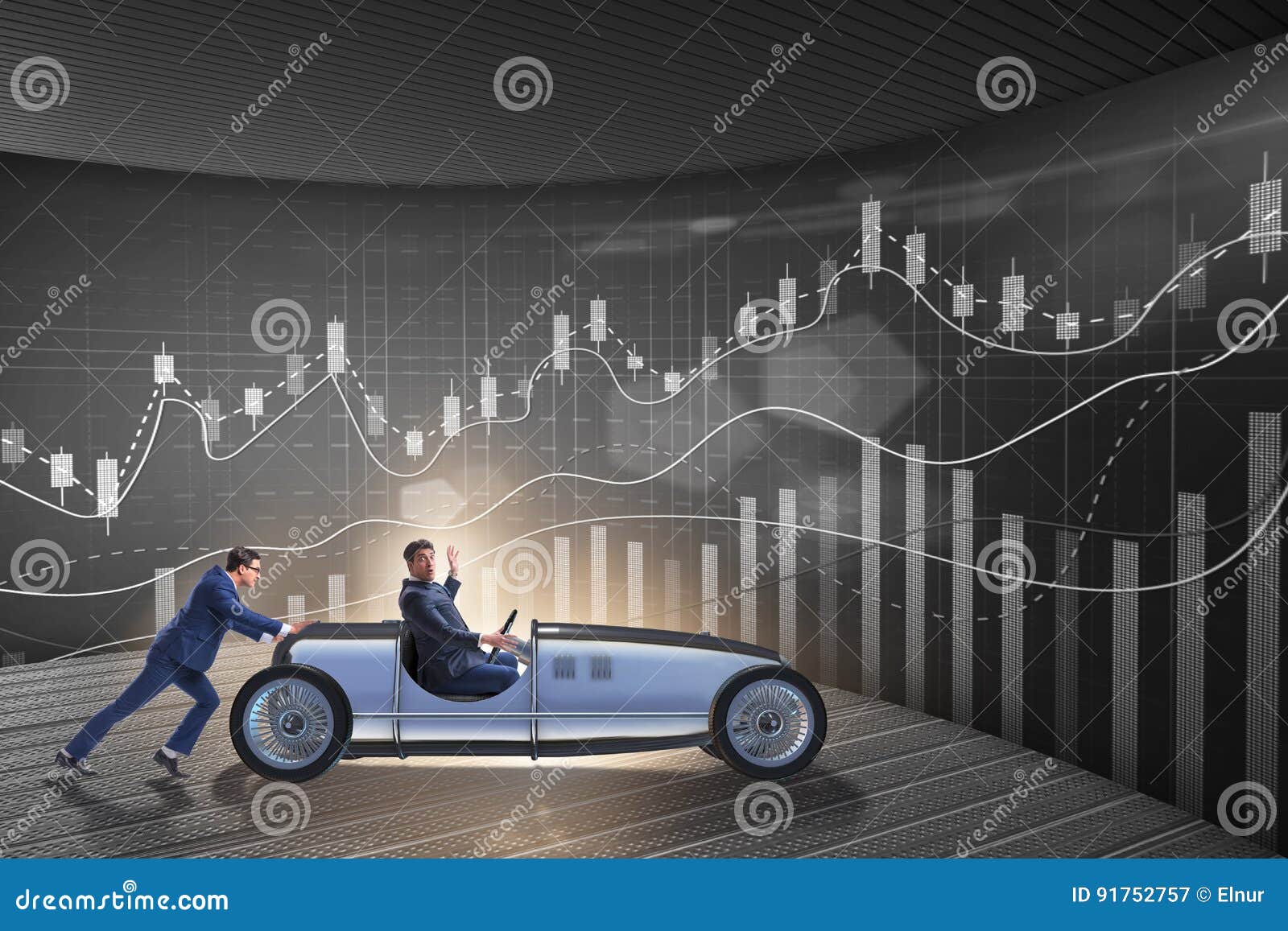 The Businessman Car Pushing in Teamwork Concept Stock Image - Image of ...