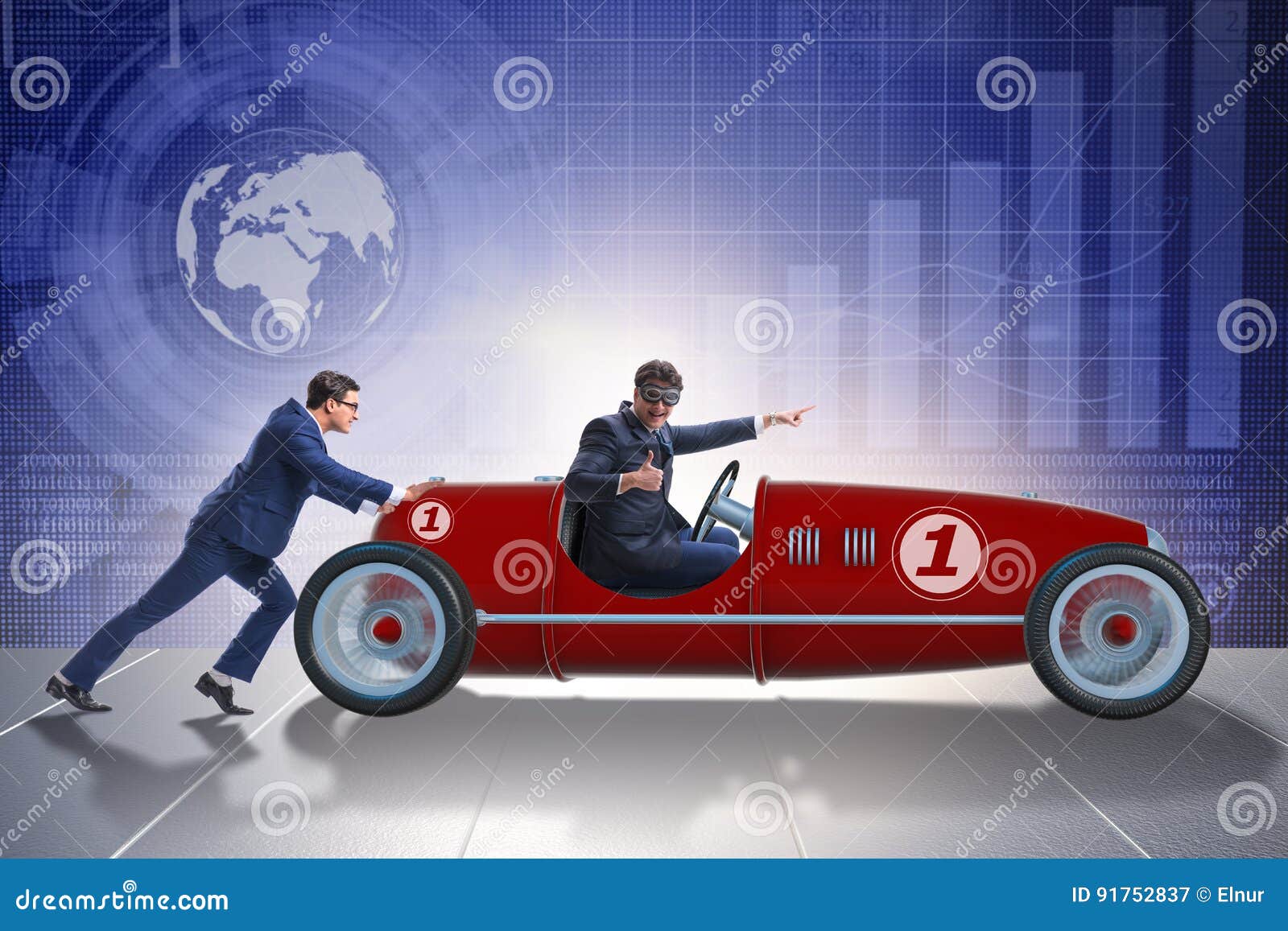 The Businessman Car Pushing in Teamwork Concept Stock Image - Image of ...