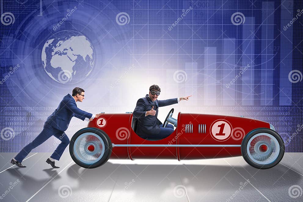 The Businessman Car Pushing in Teamwork Concept Stock Image - Image of ...