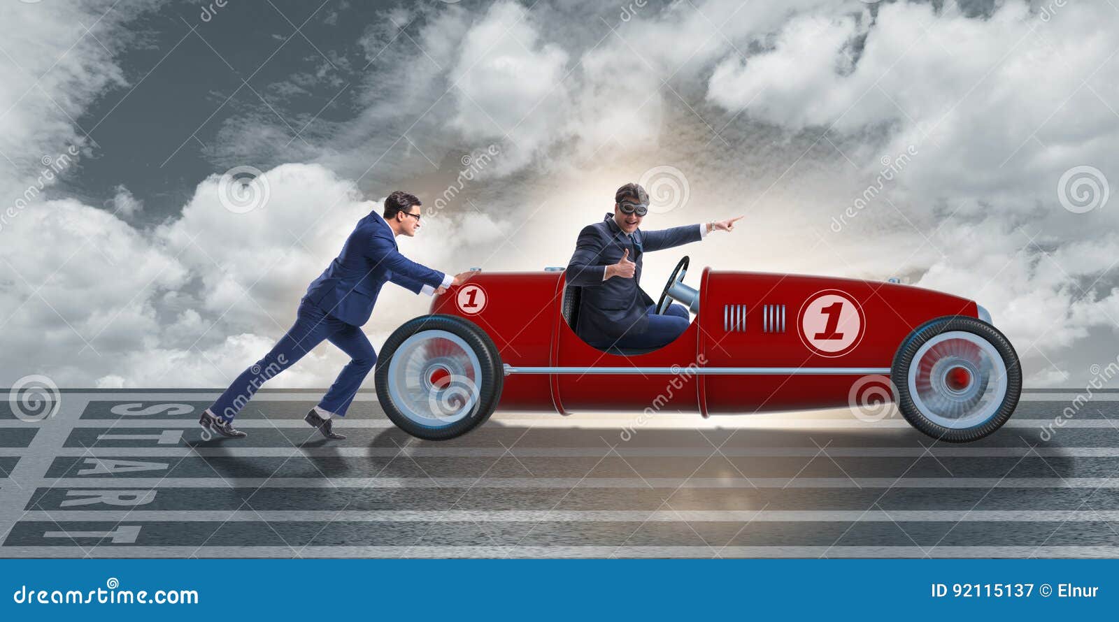 The Businessman Car Pushing in Teamwork Concept Stock Image - Image of ...