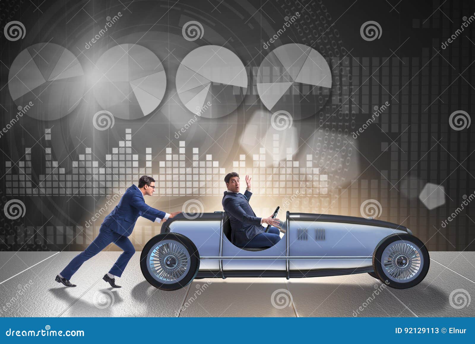 The Businessman Car Pushing in Teamwork Concept Stock Image - Image of ...