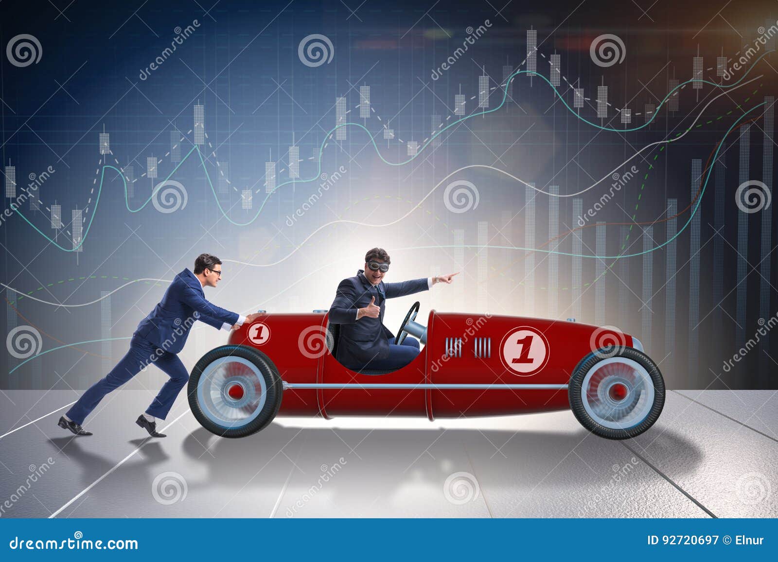 The Businessman Car Pushing in Teamwork Concept Stock Image - Image of ...