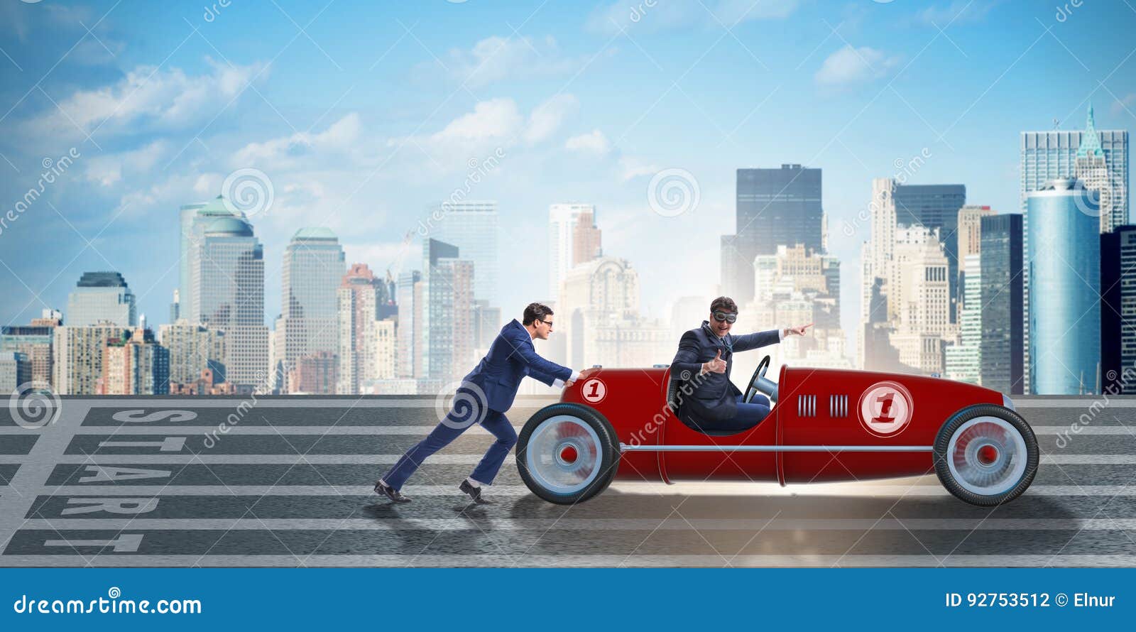 The Businessman Car Pushing in Teamwork Concept Stock Photo - Image of ...