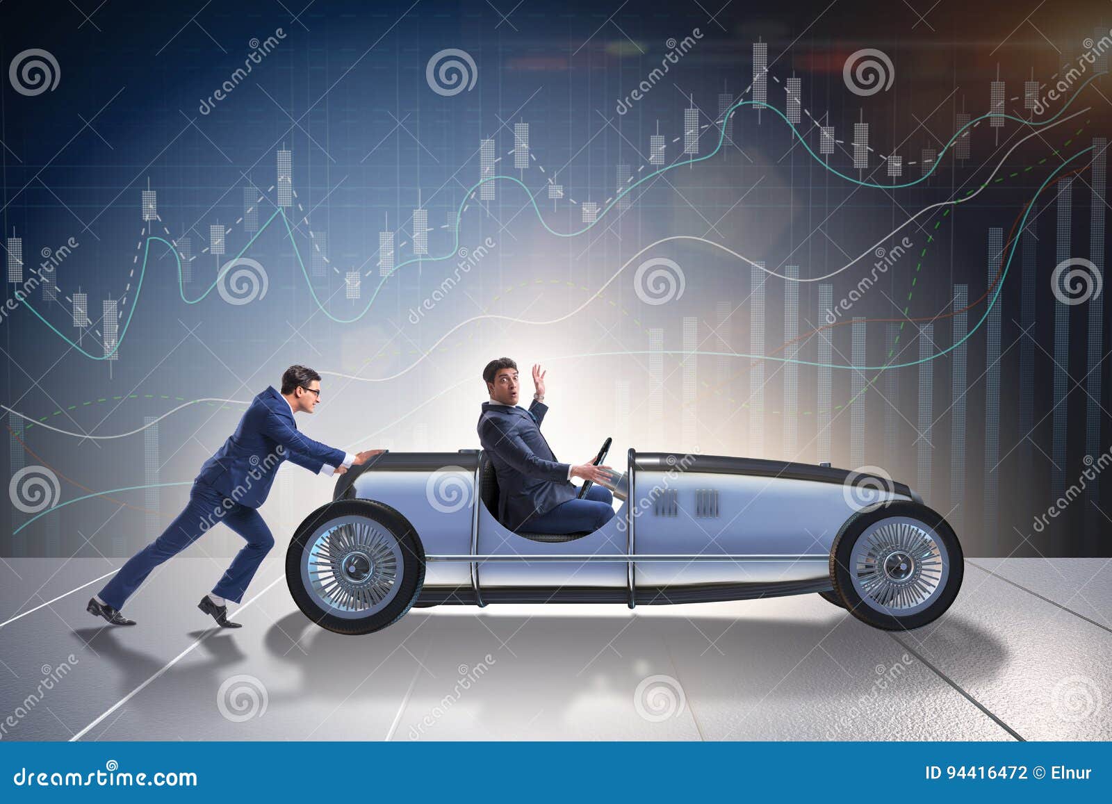 The Businessman Car Pushing in Teamwork Concept Stock Photo - Image of ...