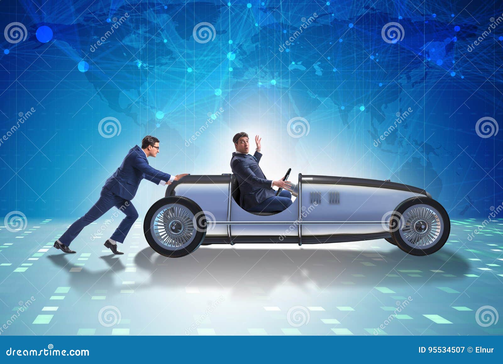 The Businessman Car Pushing in Teamwork Concept Stock Image - Image of ...