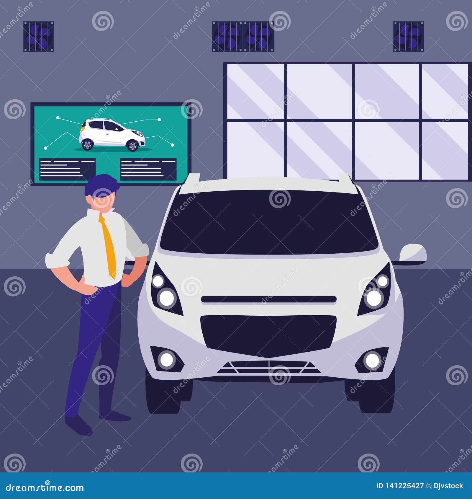 Businessman with Car in the Workshop Stock Vector - Illustration of ...