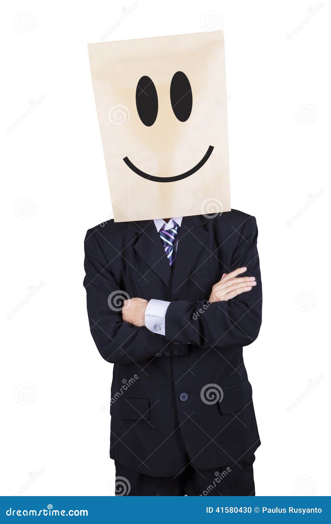 Businessman with Cardboard Head Smiling Stock Photo - Image of adult ...