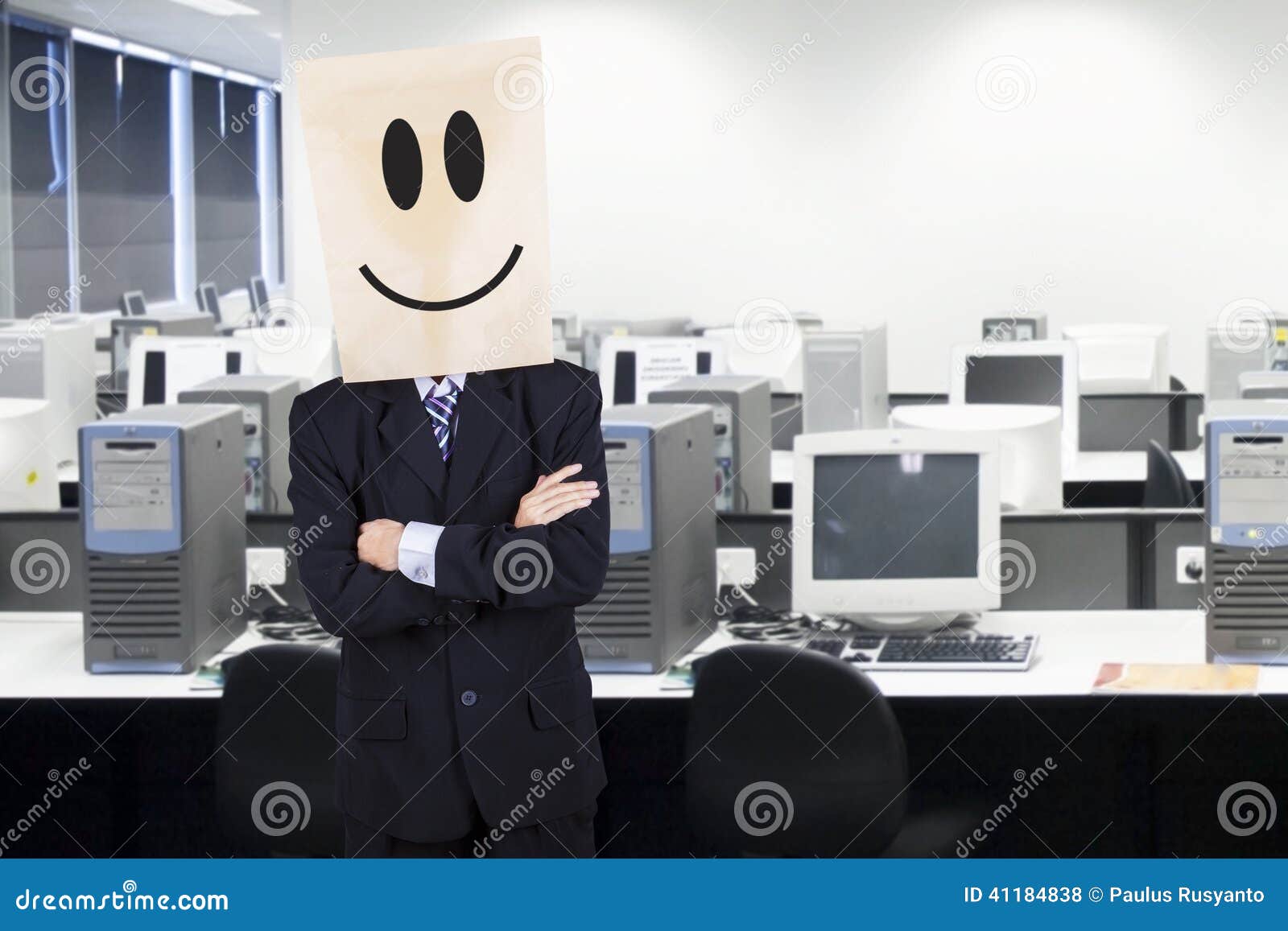 Businessman with Cardboard Head Smiling 1 Stock Photo - Image of ...
