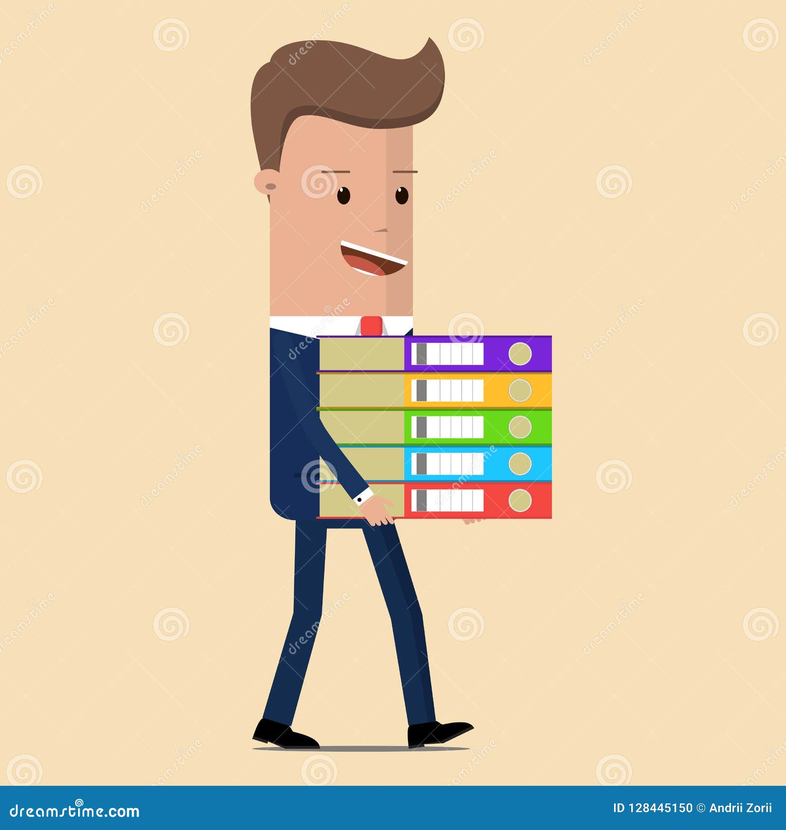 Businessman Carries a Large Stack of Documents. Vector Illustration ...