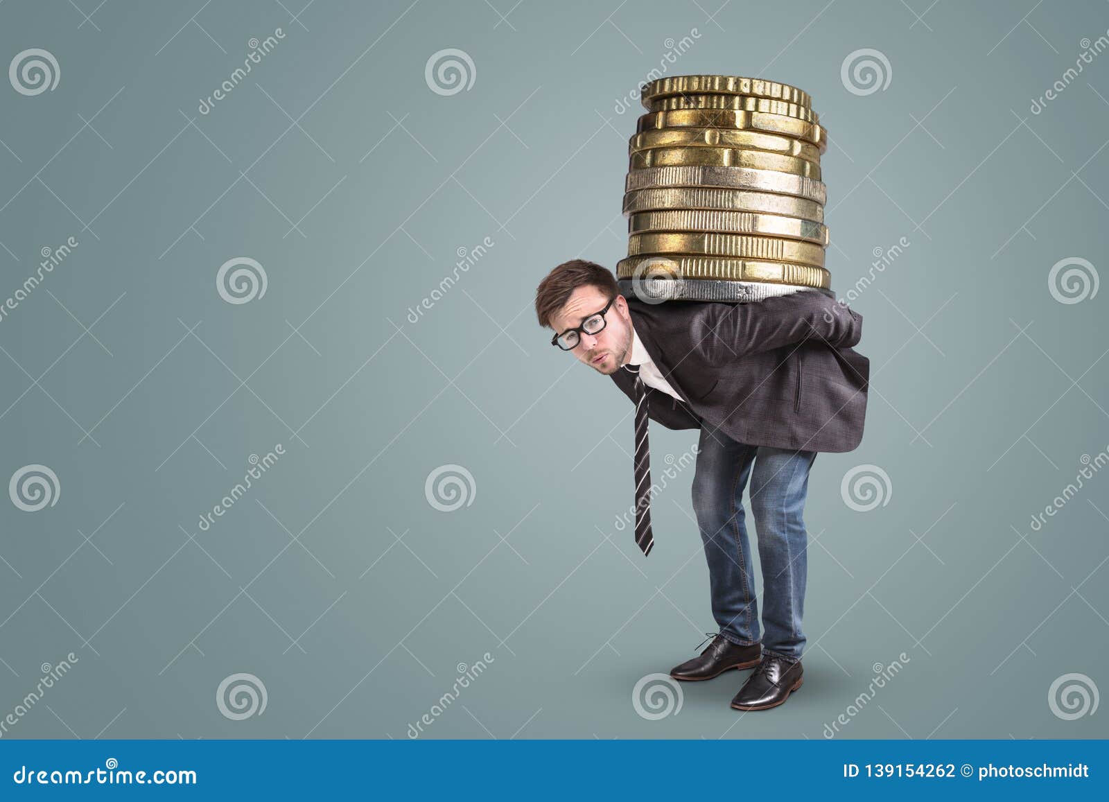 Businessman Carrying a Giant Stack of Coins on His Back Stock Photo ...