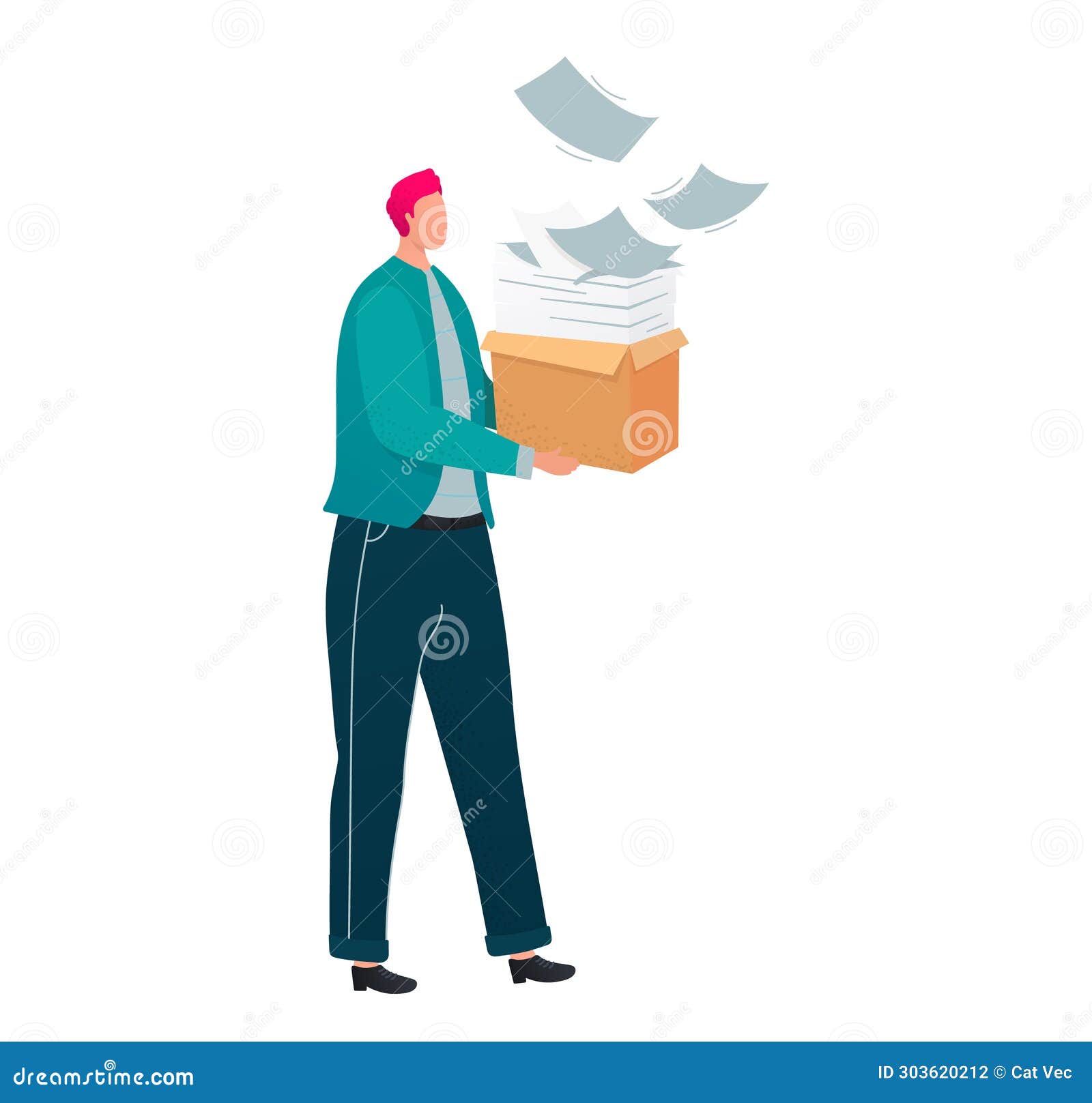 Businessman Carrying Heavy Box of Papers, Overwhelmed with Workload ...