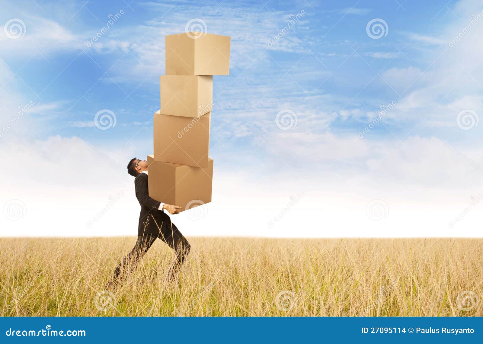 Businessman Carrying Heavy Boxes Outdoor Stock Photo - Image of chinese ...
