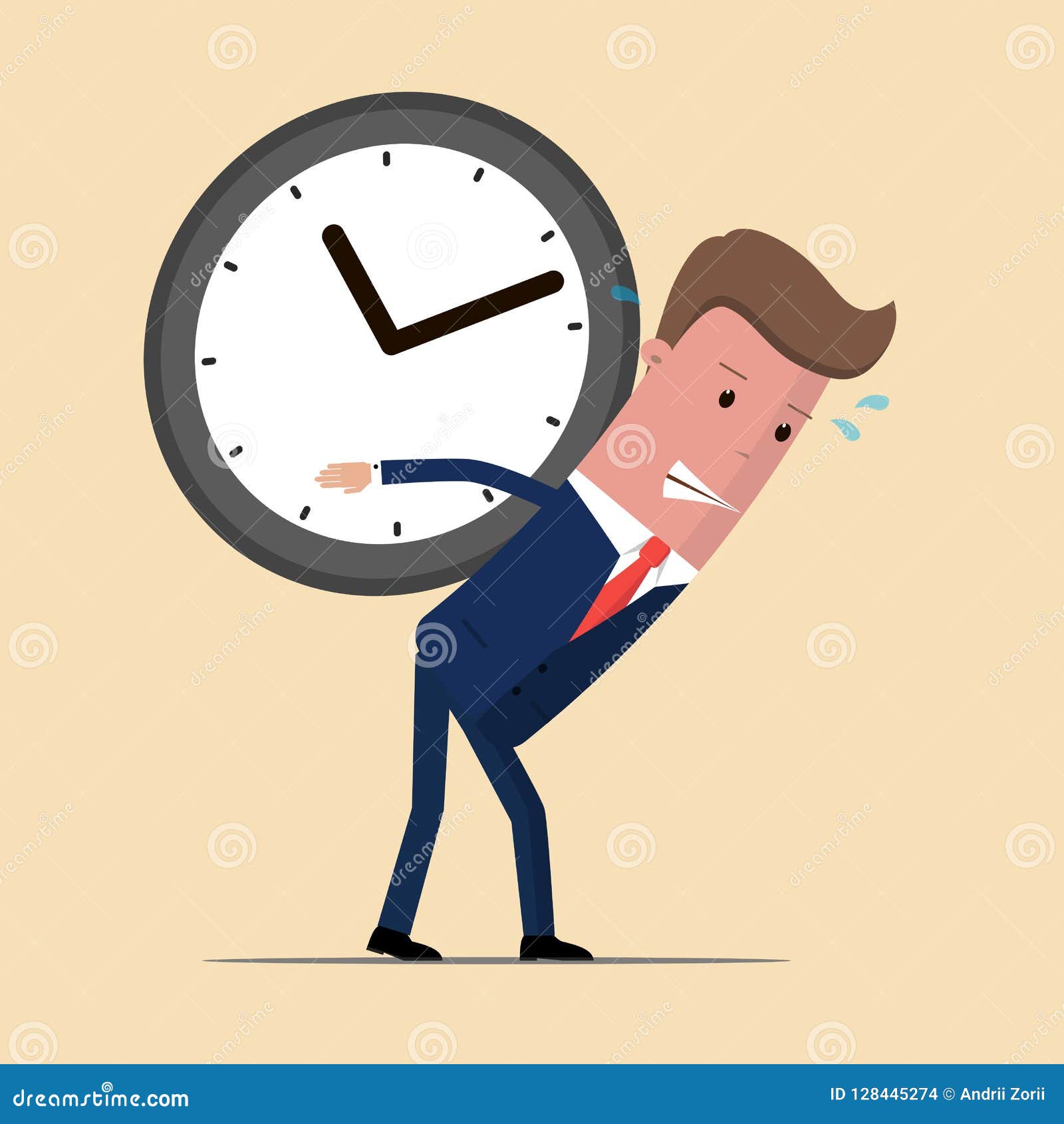 Businessman Carrying Huge Clock on His Back. Vector Illustration Stock ...