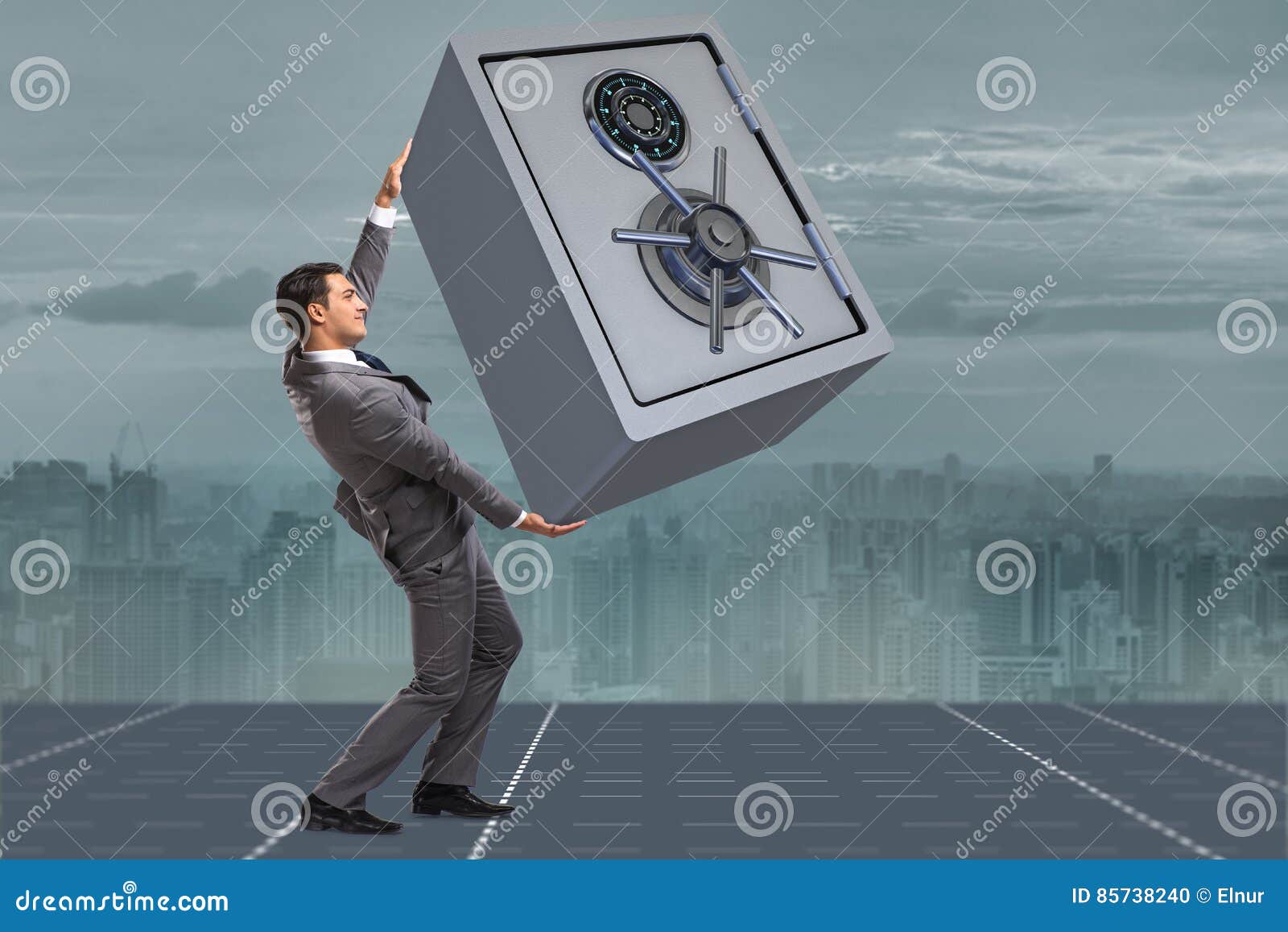 The Businessman Carrying Metal Safe in Security Concept Stock Photo ...