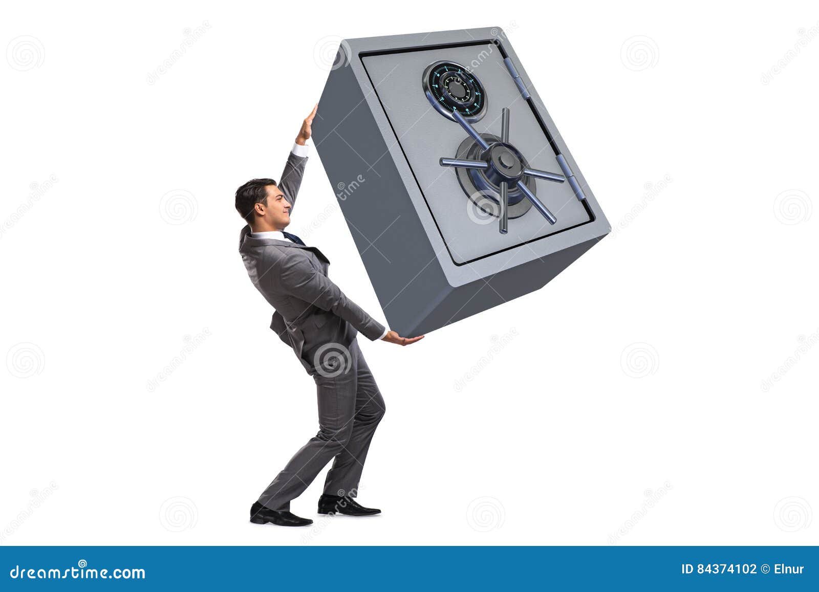The Businessman Carrying Safe Isolated on White Stock Photo - Image of ...