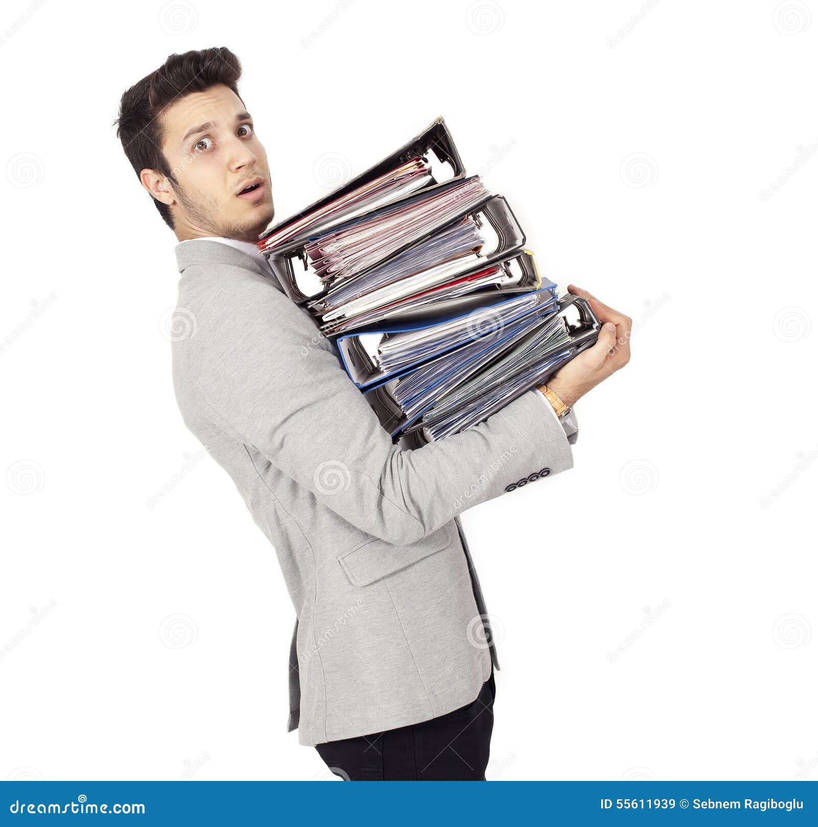 Businessman Carrying Stack of File Folders Stock Image - Image of file ...