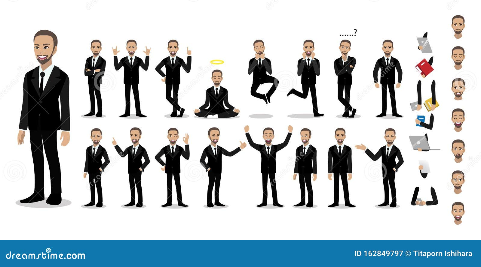 Businessman Cartoon Character Set Handsome Business Man In Office